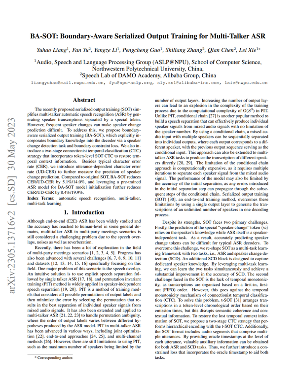 Interspeech2023 | BA-SOT— 面向多说话人语音识别的边界感知序列化输出训练 - 知乎