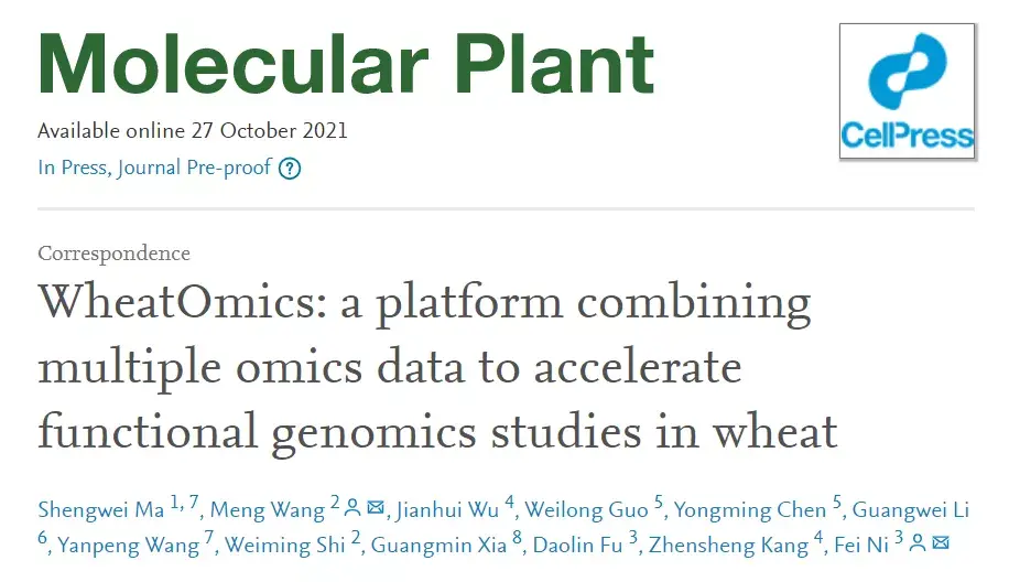 Mol Plant | 多家单位联合发布小麦组学大数据可视化和在线分析平台WheatOmics - 知乎