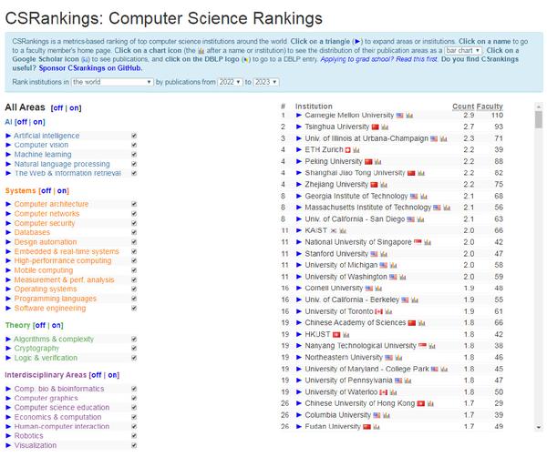 2023年CSRankings排名更新，CMU继续稳居第一，UCSD狂飙攀升！ - 知乎