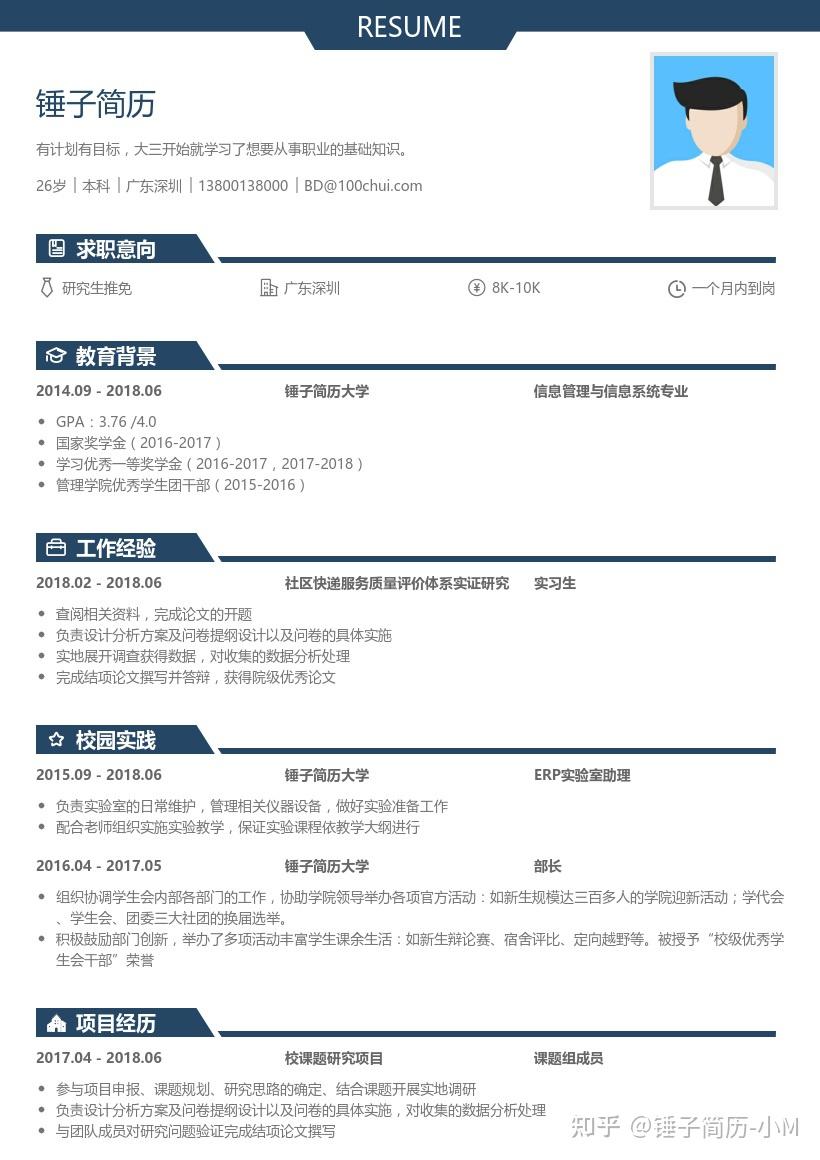 研究生推免个人简历模板 带内容参考 知乎