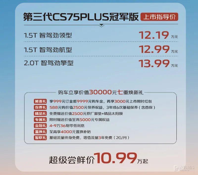 长安CS75PLUS冠军版上市！最低不到11万！配L2级智驾，稳当销冠？ - 知乎