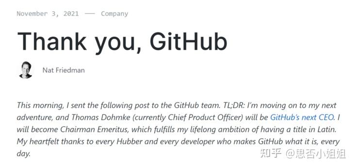 任职三年后 GitHub CEO Nat Friedman 宣布即将卸任 - 知乎