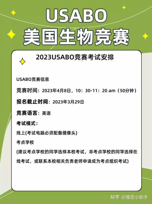 23年USABO竞赛考试时间报名截至时间 - 知乎