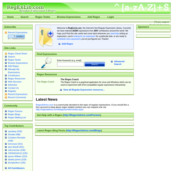酷站推荐 - regexlib.com - Regular Expression Library