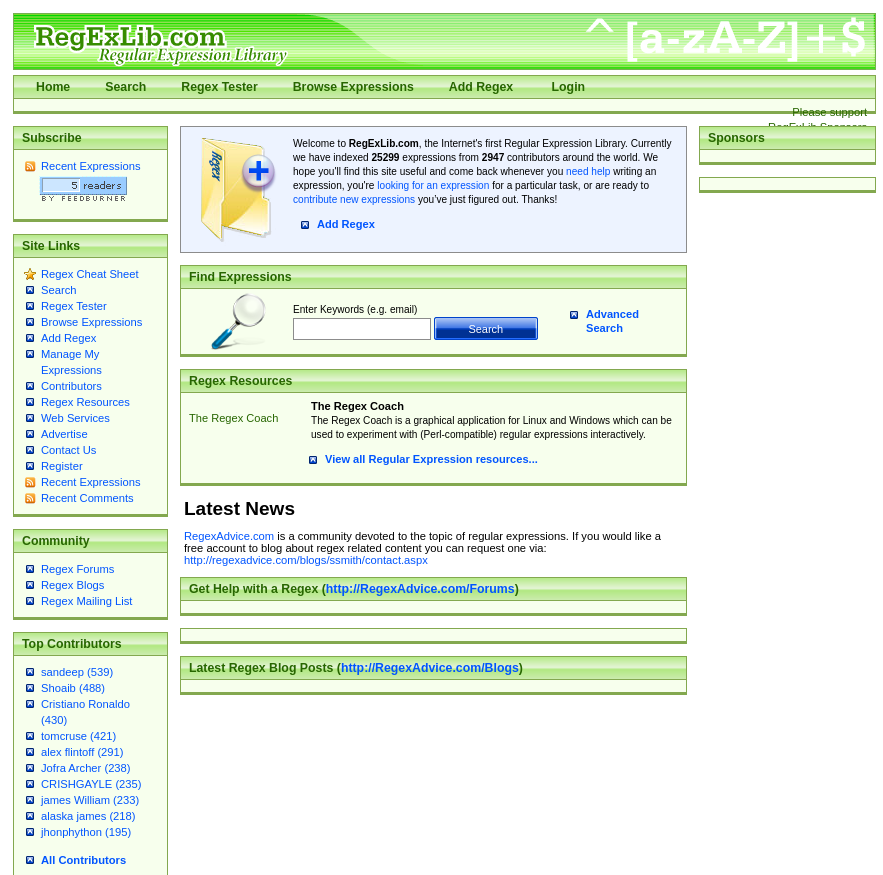 酷站推荐 - regexlib.com - Regular Expression Library