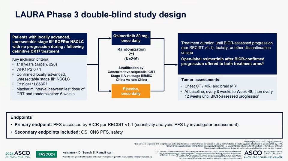 2024ASCO | LAURA 奥希替尼用于III期EGFR突变NSCLC根治性放化疗后的巩固治疗 - 知乎