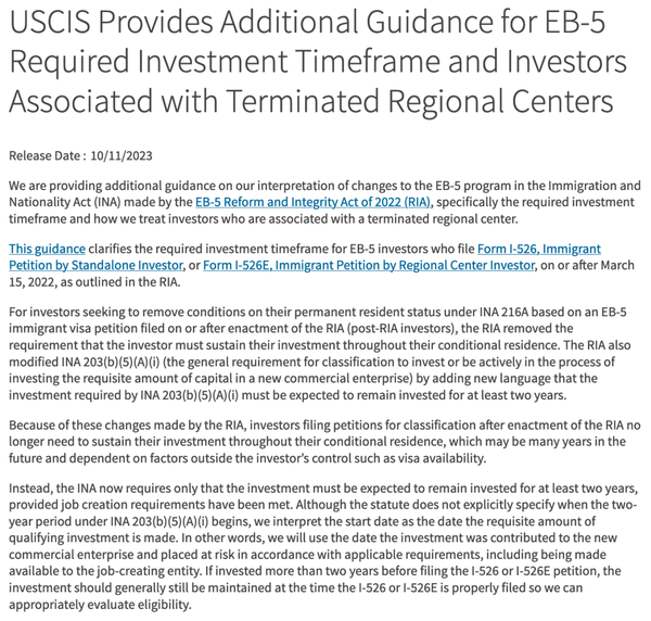 美国EB5新政：投资期仅为2年！ - 知乎