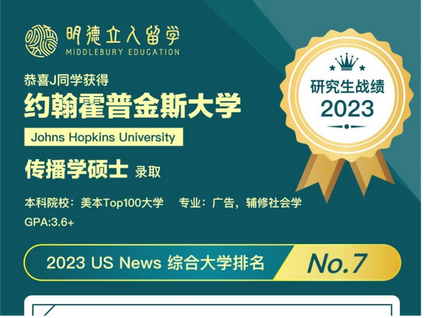 2023战绩 | 牛！Top7 JHU！从T100美本到拿到名校offer，仅用4个月！ - 知乎