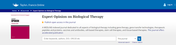 刊·见 | 医学领域期刊Expert Opinion on Biological Therapy，聚焦生物治疗新进展 - 知乎