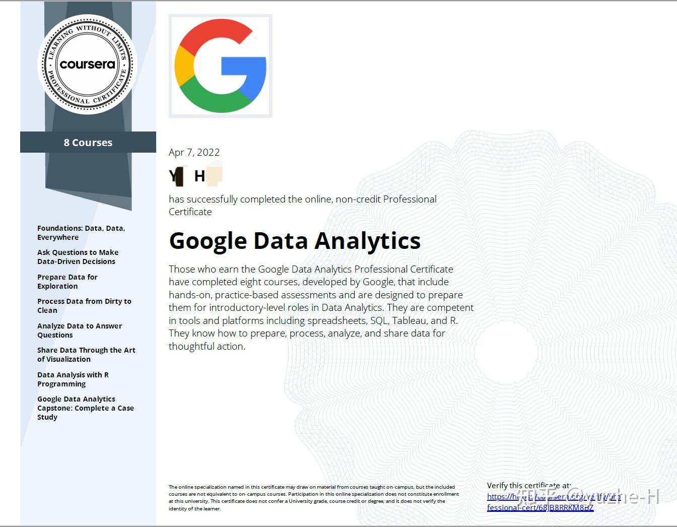 Google 谷歌数据分析证书（Coursera和G Analytics Academy） - 知乎