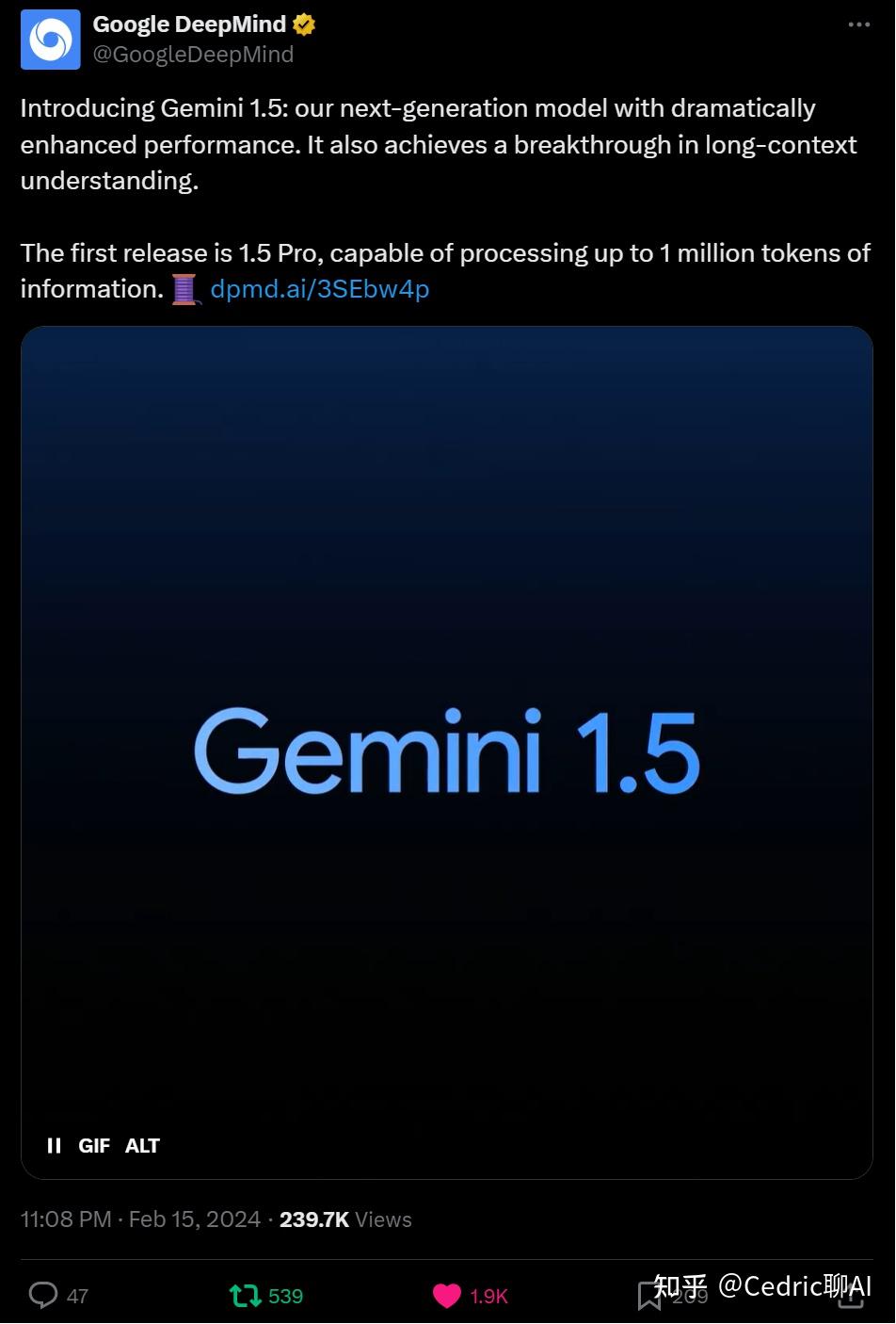 谷歌Gemini 1.5发布：支持100万token上下文，10万行代码，还能看视频 - 知乎