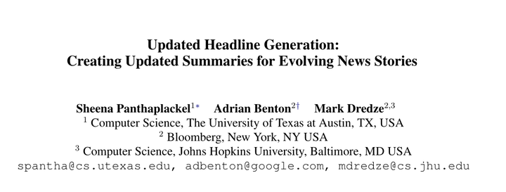 Updated Headline Generation:Creating Updated Summaries for Evolving ...