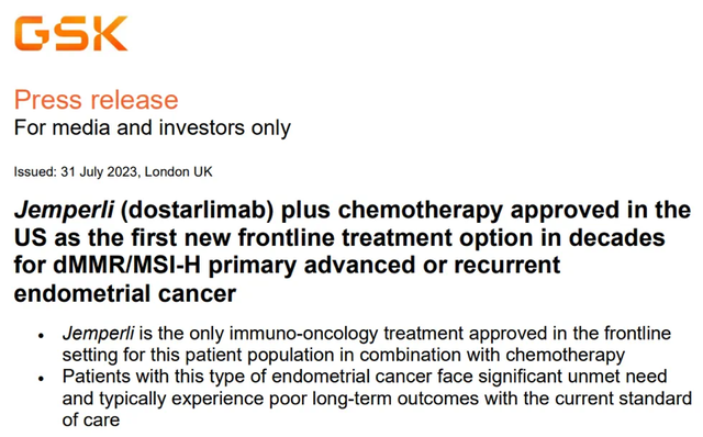 GSK Jemperli率先突围子宫内膜癌一线治疗，盘点30亿级赛道 - 知乎