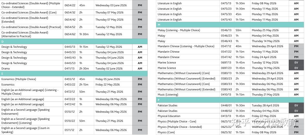 A-Level | CAIE&爱德思&AQA 2026夏考时间表出炉！ - 知乎