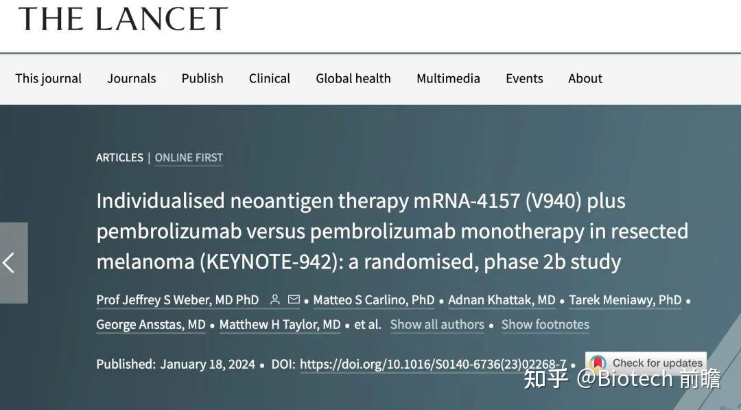 柳叶刀丨mRNA-4157联合K药辅助治疗黑色素瘤II期研究 - 知乎