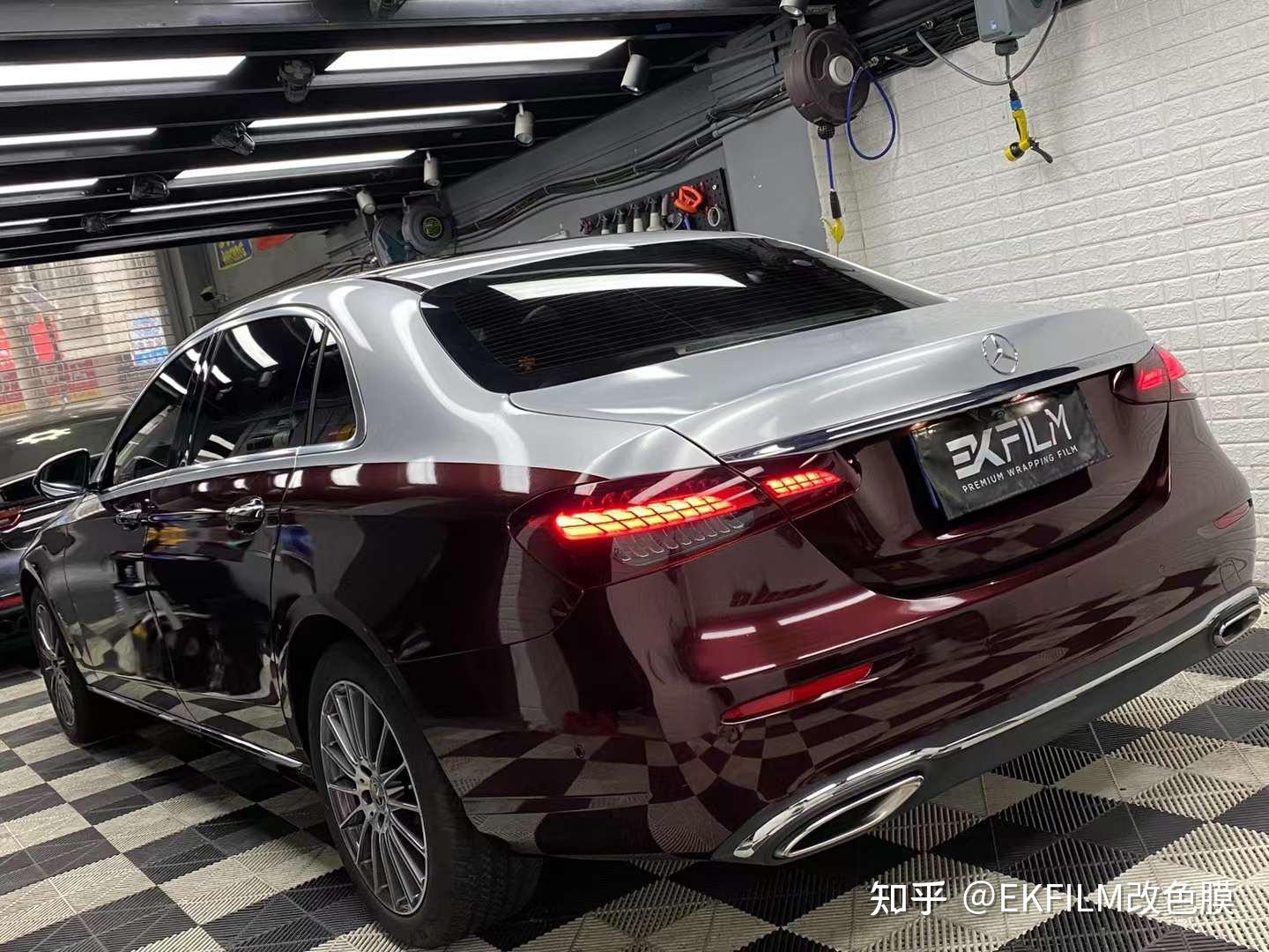 EK改色膜：奔驰E全车贴膜金属黑玫瑰+金属银双拼改色膜 - 知乎
