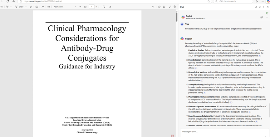 Case sharing of AI copilot about clinical pharmacology research of ADC ...