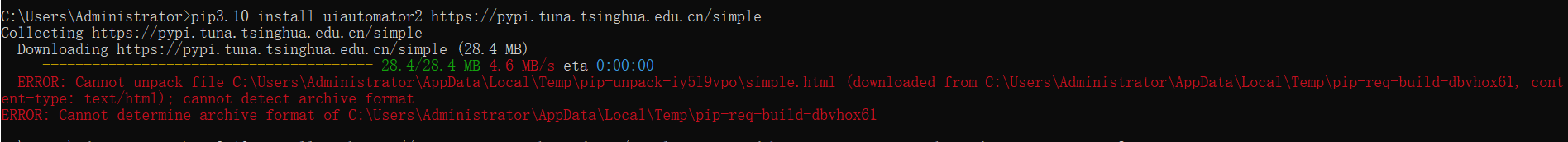 执行pip install 报错ERROR: Cannot unpack file C:\Users\Administrator\AppData\Local\Temp\pip-unpack ...