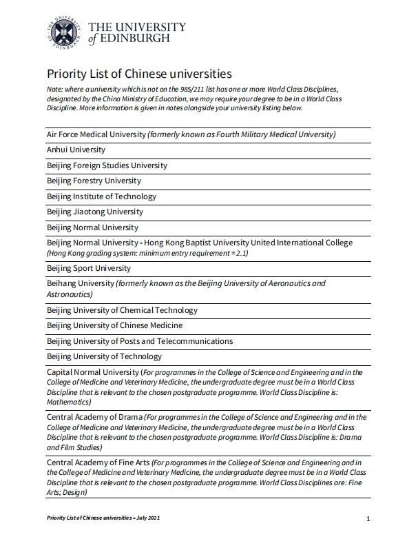 卡双非！爱丁堡大学22fall出list了！ - 知乎