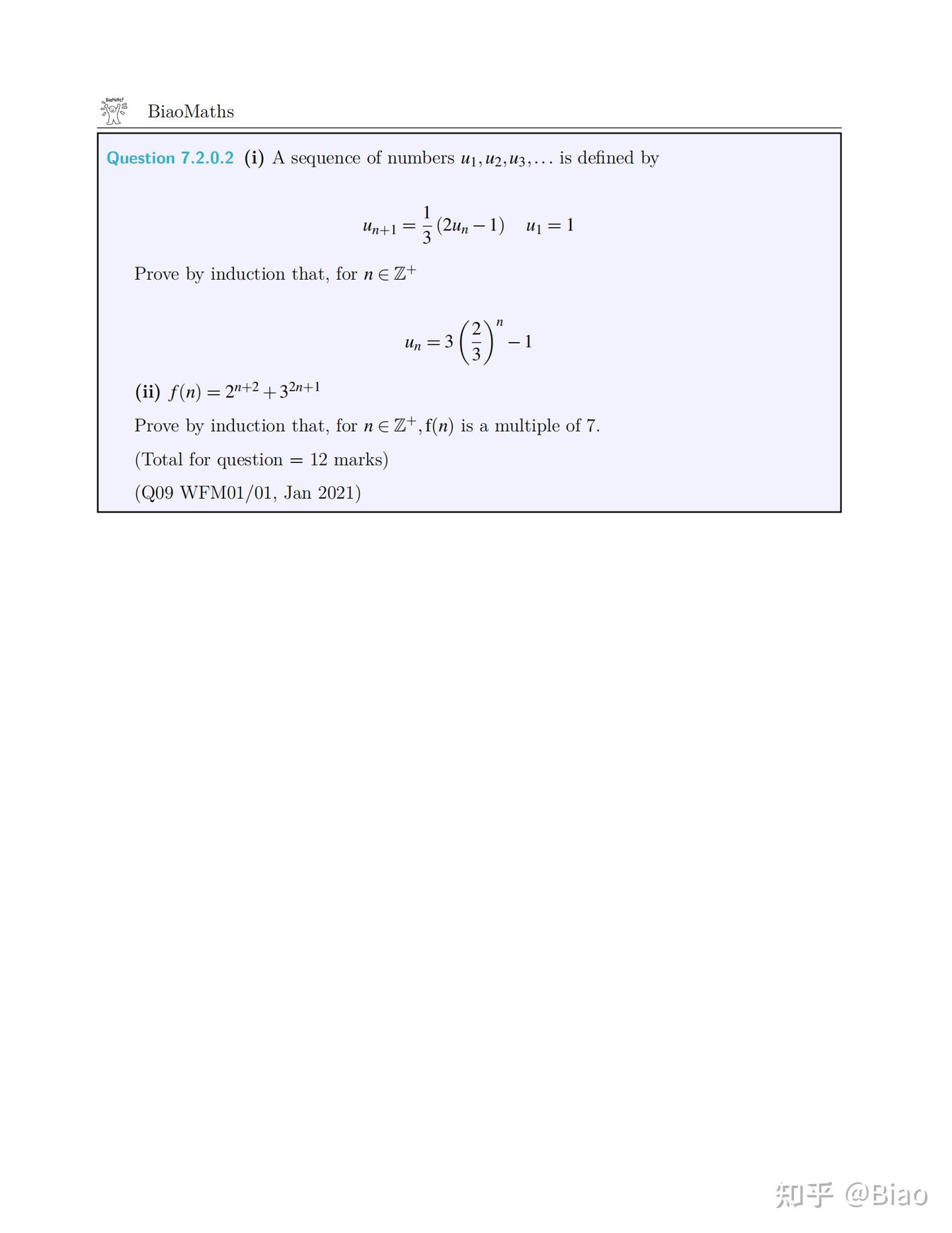 Edexcel FP1 Proof by induction 练习 (1) - 知乎