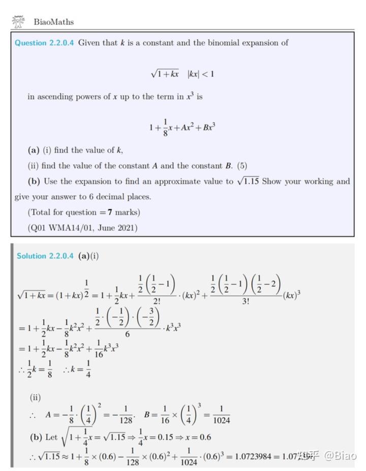 Edexcel P4 Binomial expansion 练习 (2) - 知乎