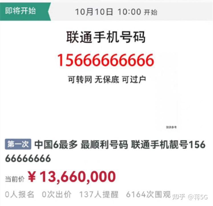 靓号能有多贵？联通靓号15666666666起拍价高达1366万元 - 知乎