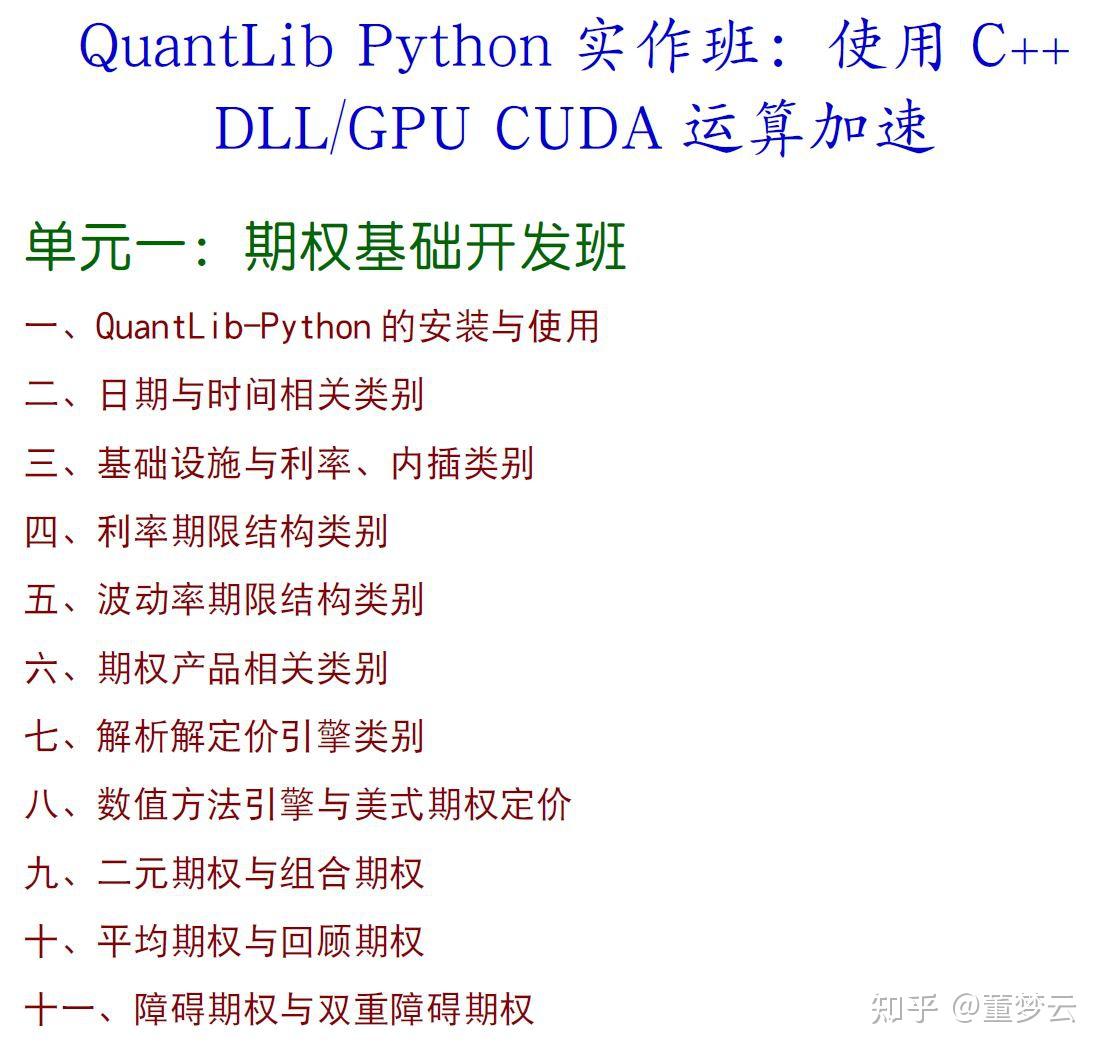 八十六、QuantLib-Python期权基础开发班课程内容说明(1) - 知乎