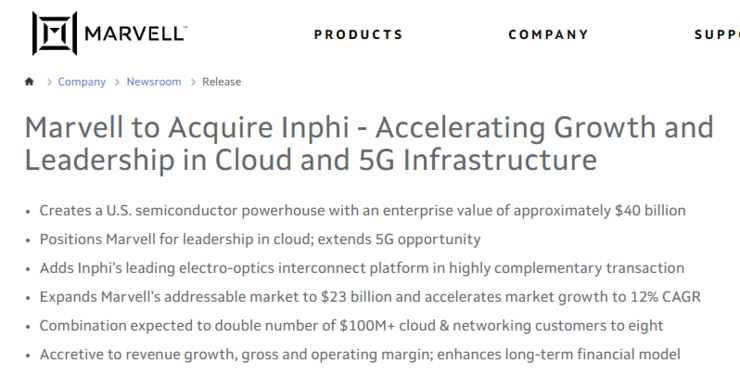 Marvell 官宣以 100 亿美元收购 Inphi，半导体行业重大交易继续 - 知乎