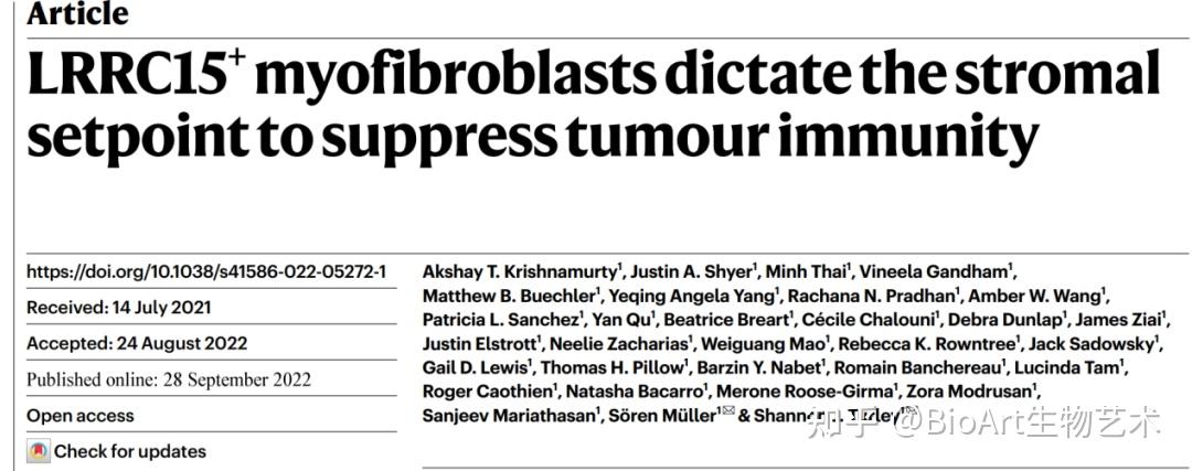 Nature｜LRRC15+成纤维细胞与肿瘤免疫 - 知乎
