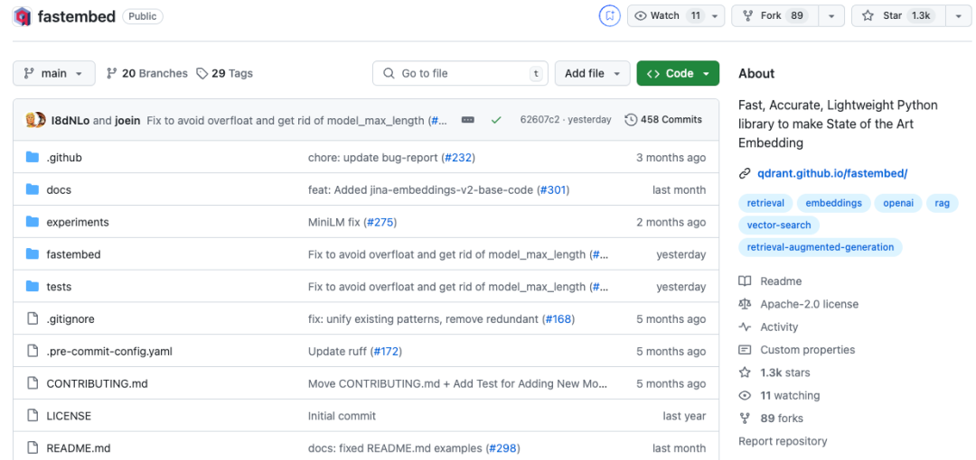 Star 1.3K！比 PyTorch 更快的嵌入Python库：FastEmbed - 知乎