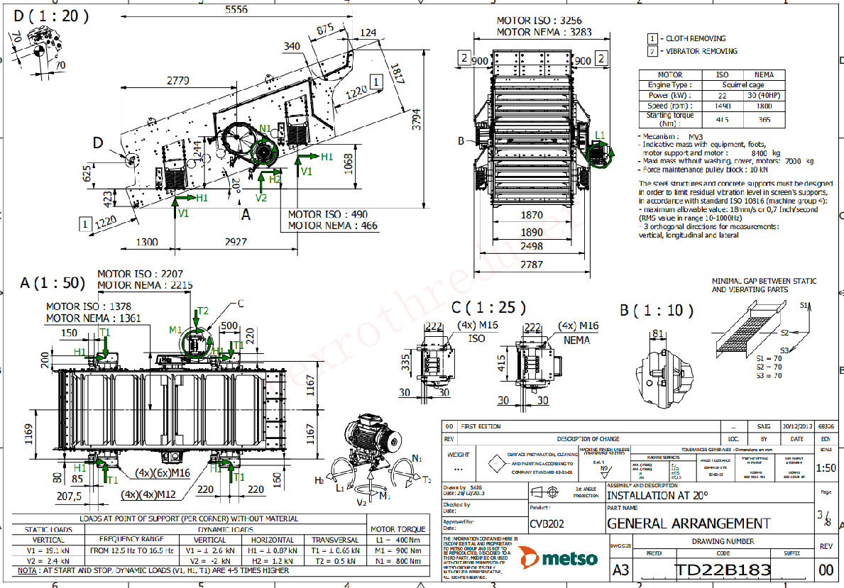 Metso美卓CVB系列斜面振动筛图纸CVB102/103/104/202/203/204/302/303/304/402/403/502 ...