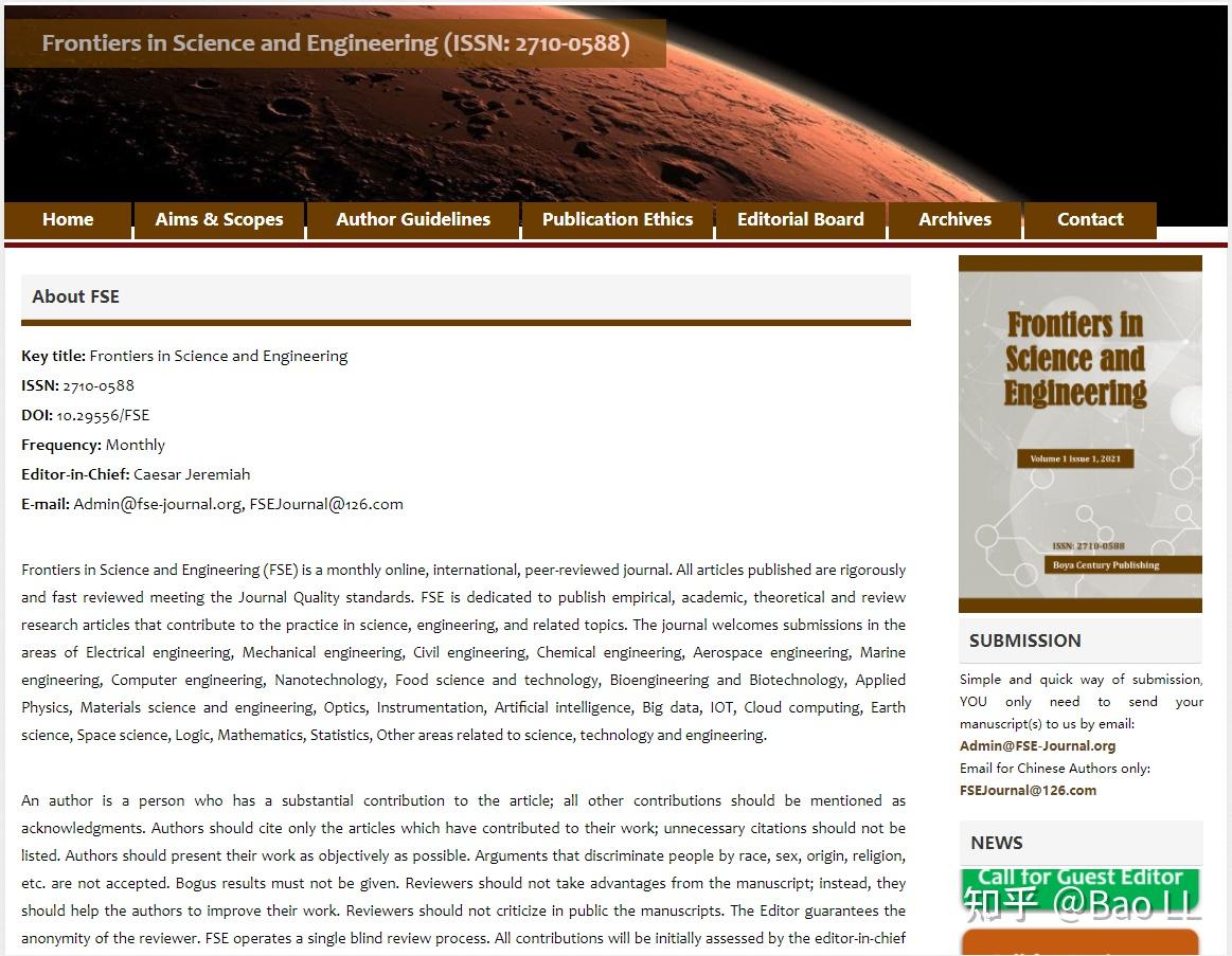 Frontiers in Science and Engineering（FSE） 科学与工程前沿----理工科 ISSN：2710-0588 ...