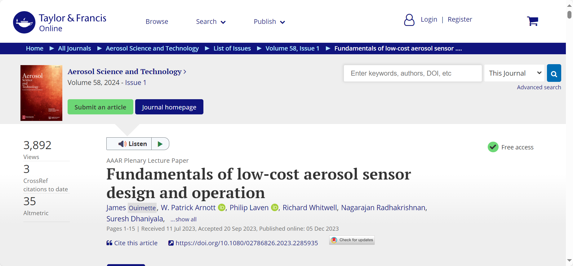 JCR Q1期刊Aerosol Science and Technology，气溶胶研究领域必读 | Taylor & Francis好刊推荐 ...