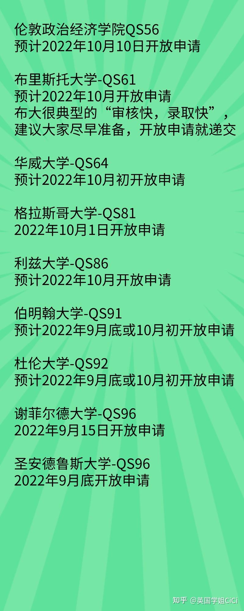 英国留学|QS100英国院校的申请时间 - 知乎