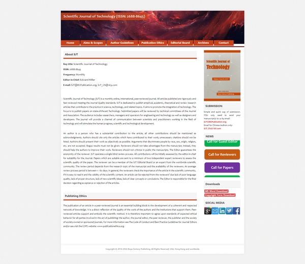 Scientific Journal of Technology（SJT） 科学技术杂志 ISSN: 2688-8645 - 知乎