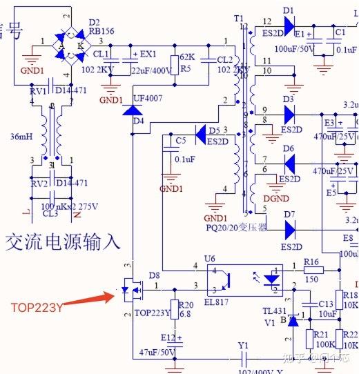 PI TOP223Y的典型应用原理图不防雷击 - 知乎