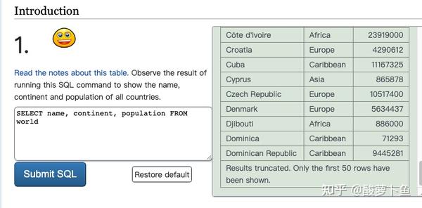 【刷题】SQLZOO（1-6） - 知乎