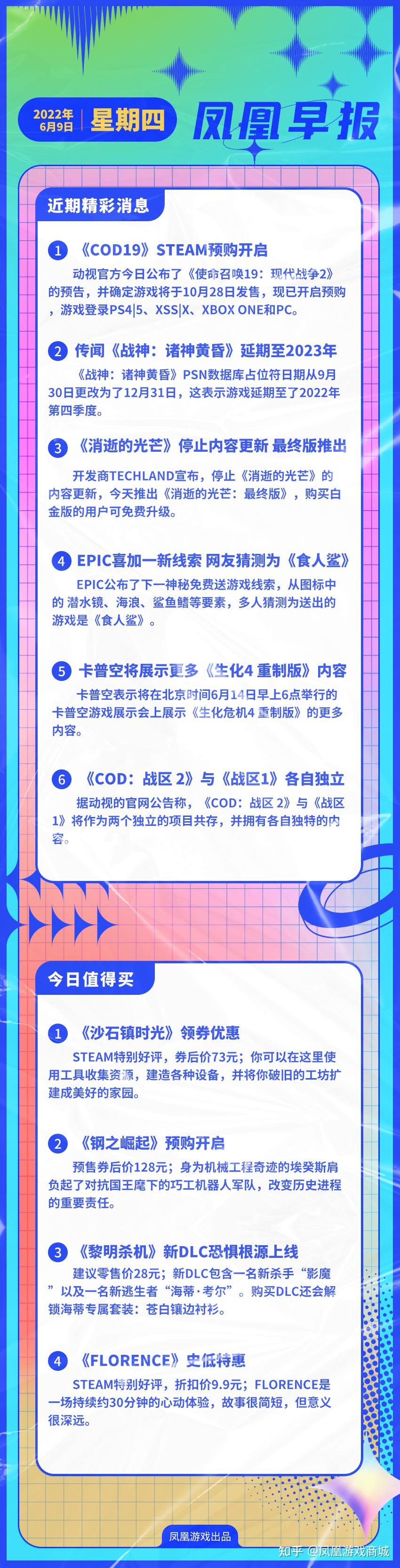 凤凰早报：《COD19》预售开启 《黎明杀机》新DLC - 知乎
