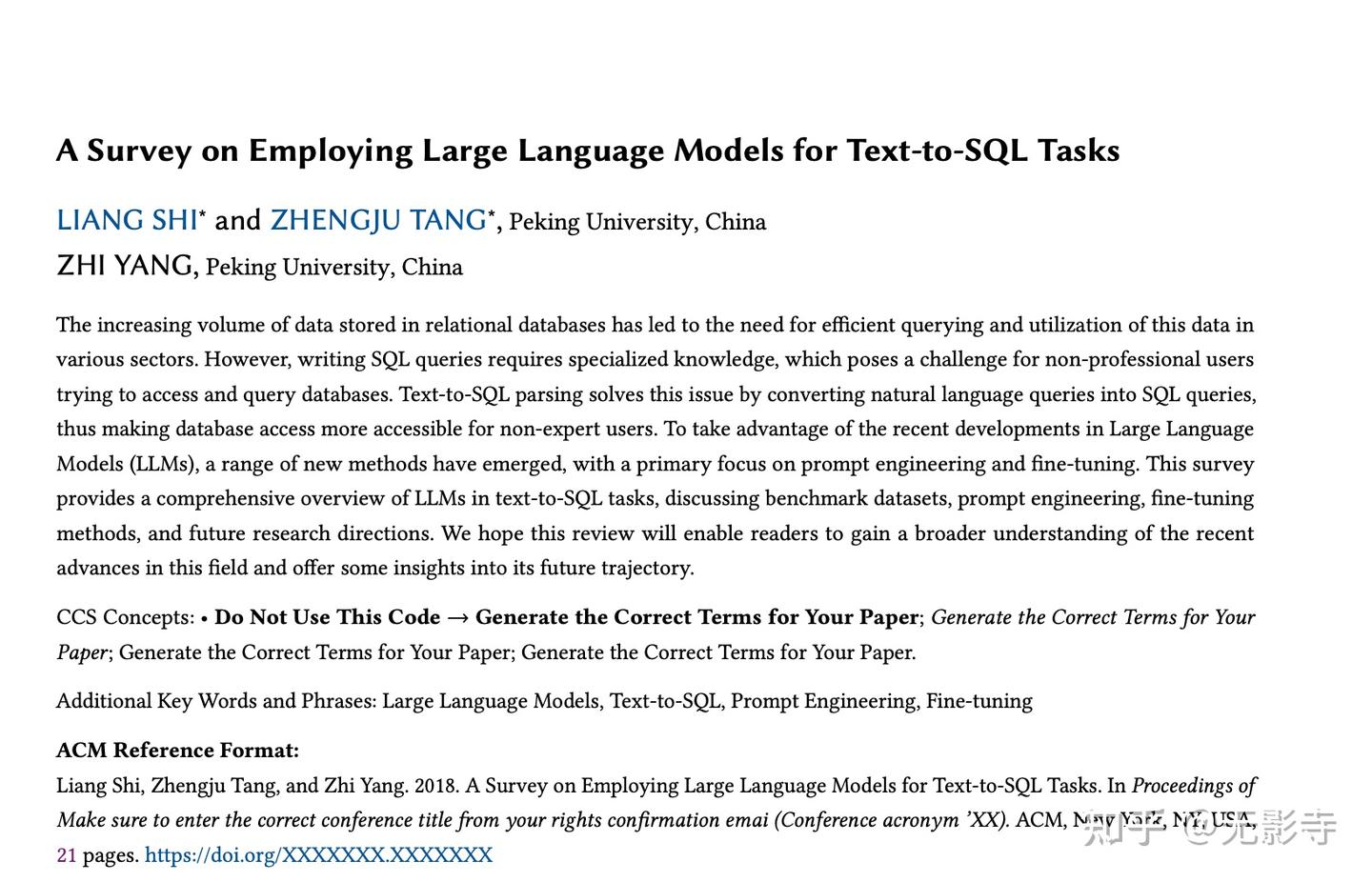 北大发表的关于在文本到SQL任务中使用大语言模型的综述 - 知乎
