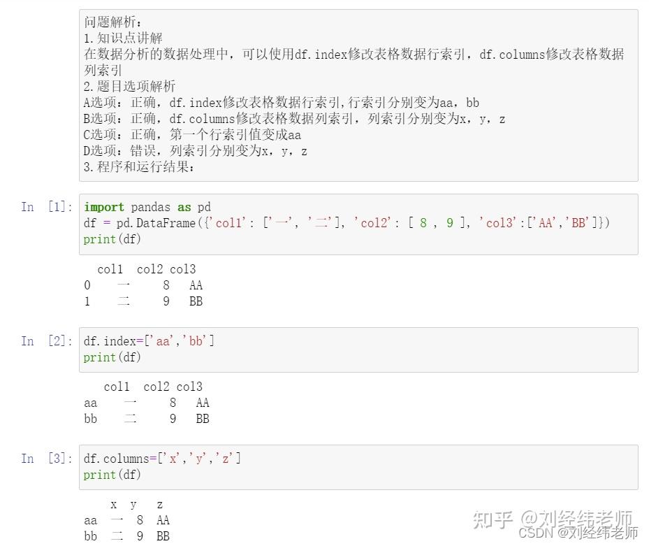 python数据分析 修改表格行和列的索引 - 知乎
