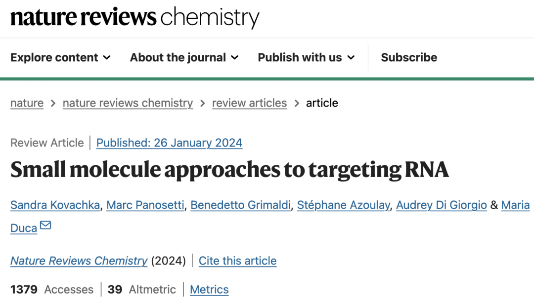 Nat Rev Chem｜靶向RNA的小分子方法 - 知乎
