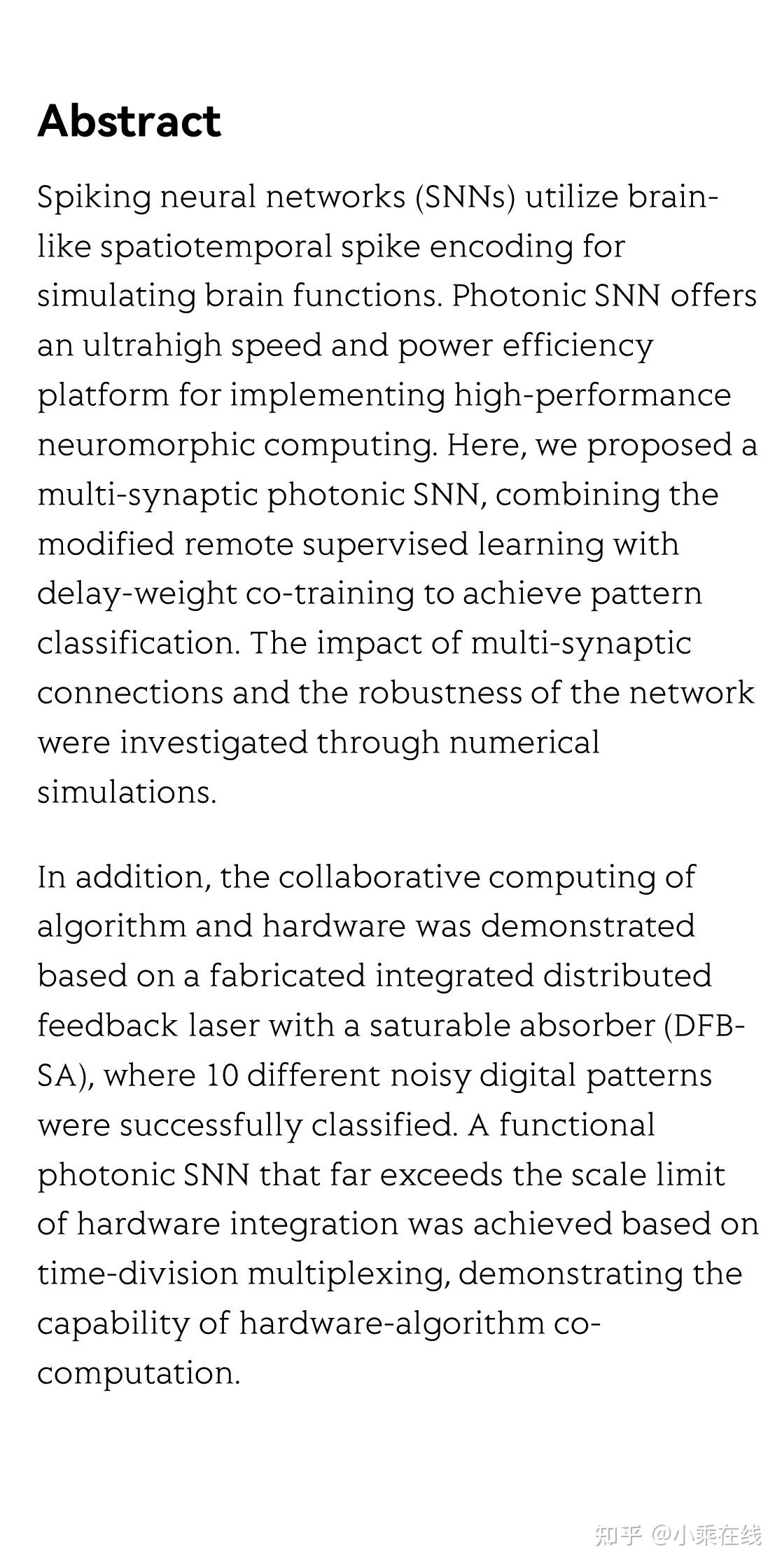 Pattern recognition in multi-synaptic photonic spiking neural networks based on a DFB-SA chip - 知乎