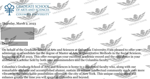 2023 VH Offer | 哥伦比亚大学QMSS三连击！恭喜VH学员获录社会科学定量方法硕士 - 知乎