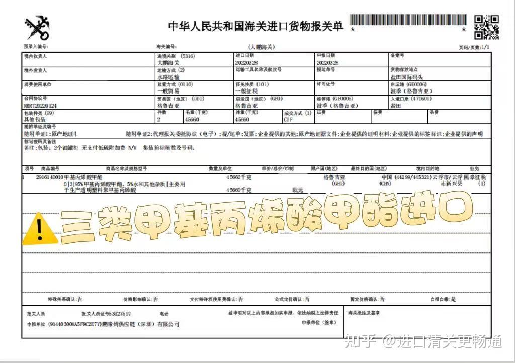 甲基丙烯酸甲酯进口清关代理公司 - 知乎