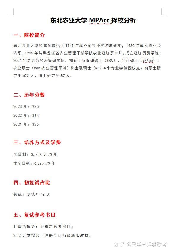 24择校|东北农业大学MPAcc拟录取分析 - 知乎