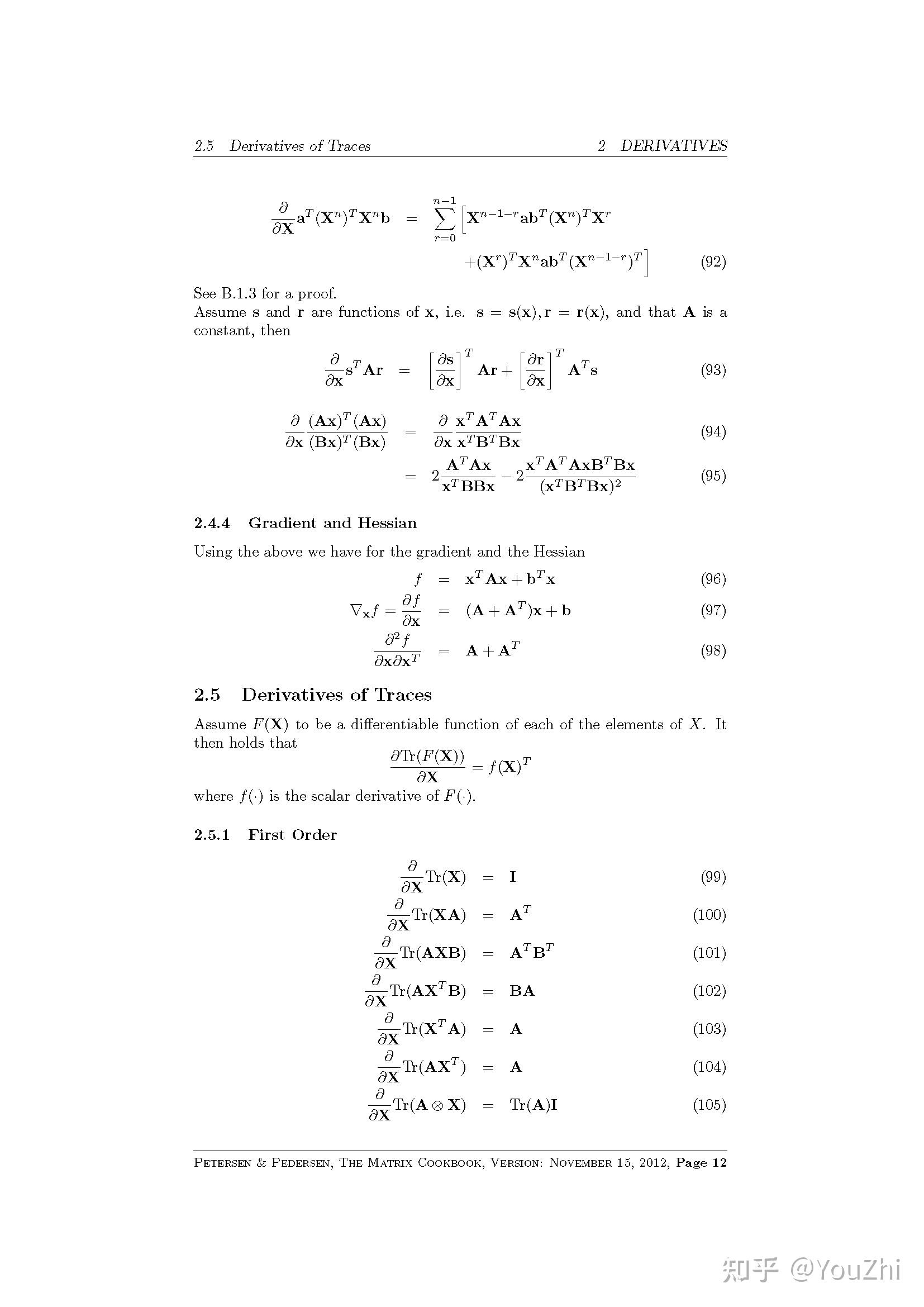 矩阵微积分公式查表 The Matrix Cookbook 知乎