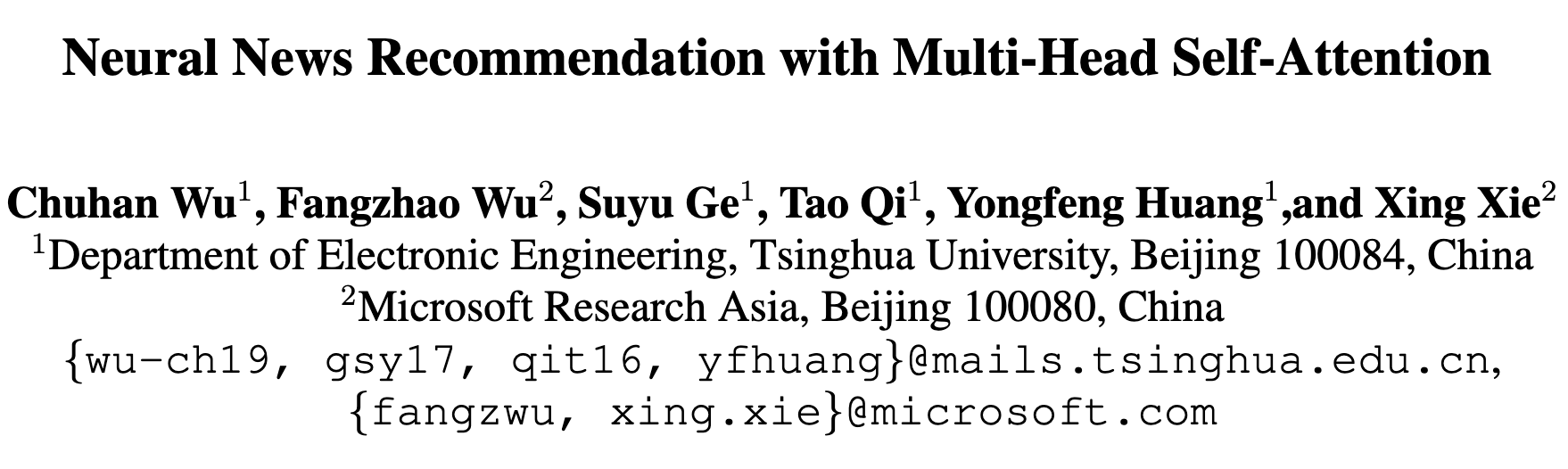 [50] NRMS: 多头自注意力模型(MHSA)做新闻推荐 - 知乎
