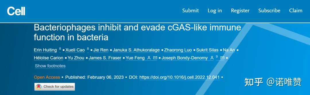 论文分享｜北京化工大学首篇Cell，揭示噬菌体抑制和逃逸细菌CBASS免疫系统的分子机制 - 知乎