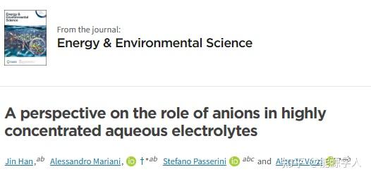 Energy & Environ. Sci.：全方位解读“盐包水”电解质中“阴离子”的角色 - 知乎