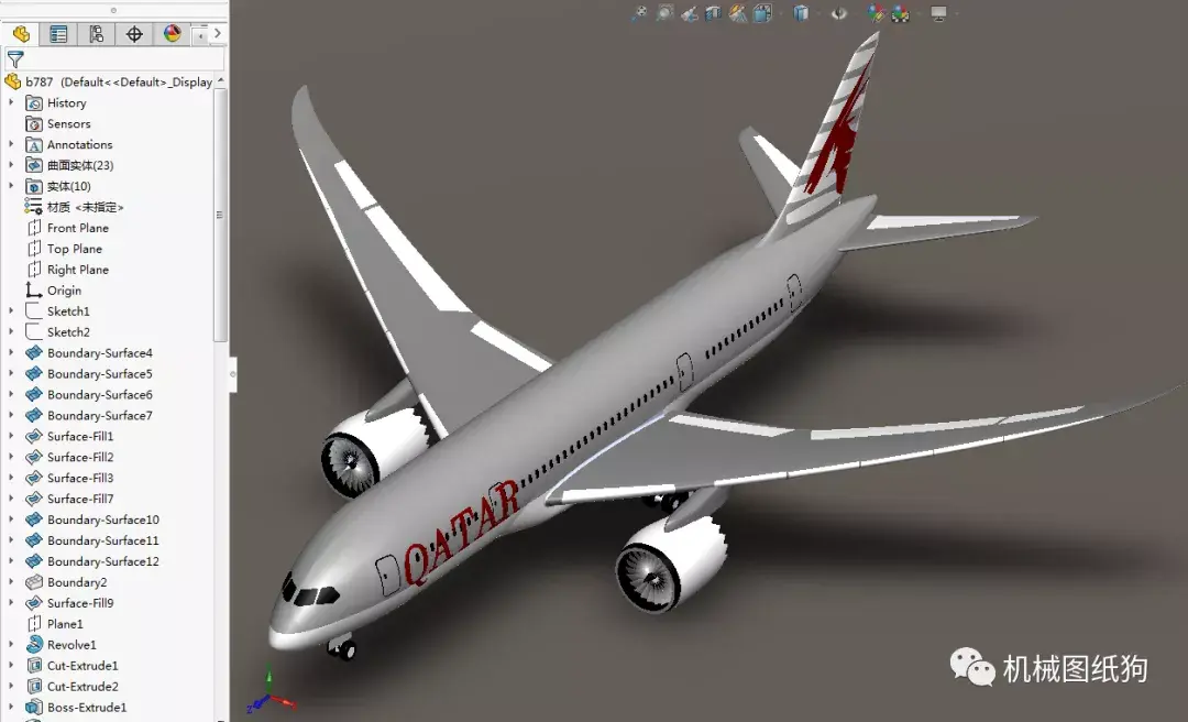 【飞行模型】Boeing 787 Dreamline飞机模型3D图纸 Solidworks设计 - 知乎